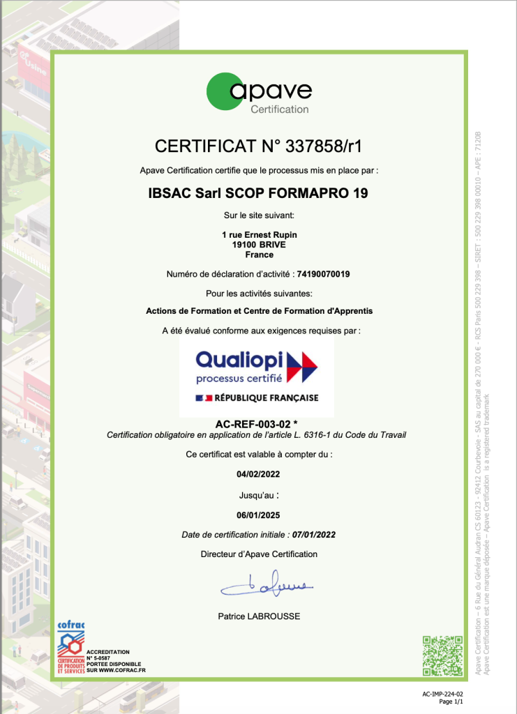 Certification Qualiopi - Ibsac